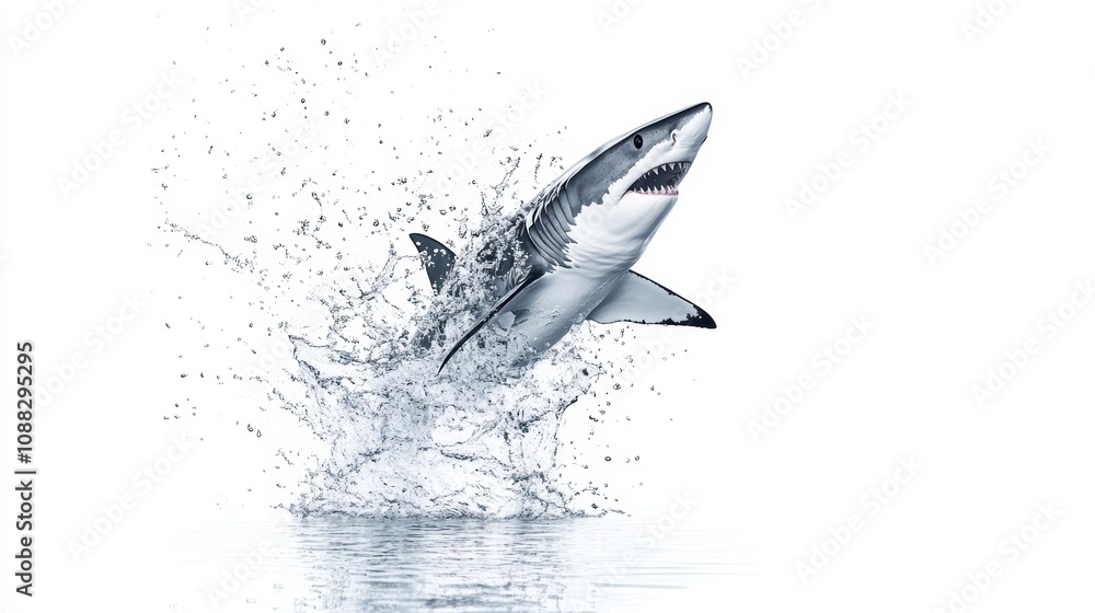 Dynamic shark jumping out of water with splash effect, PNG style ...