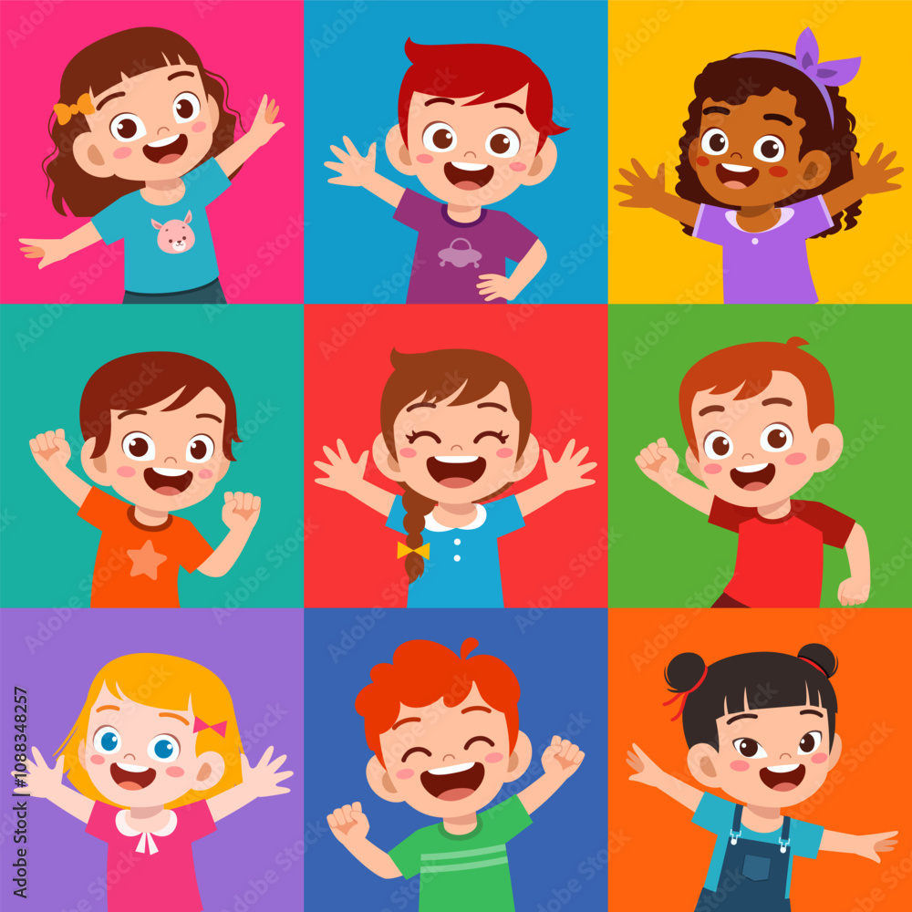Vector de Stock kid happy smile greet and waving hand | Adobe Stock