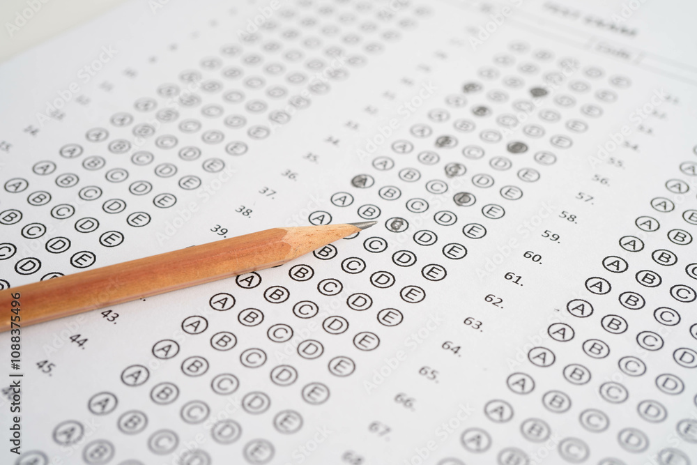 Answer sheets with pencil drawing fill to select choice, education ...