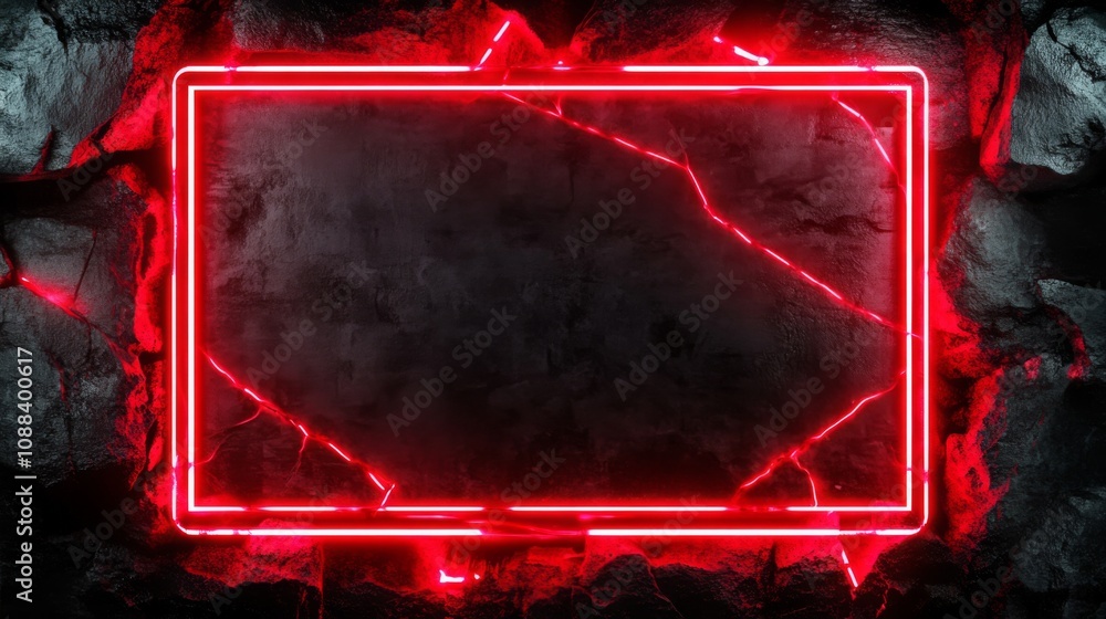Neon Light Frame Live Game Broadcast Overlay with Red Stream Template ...