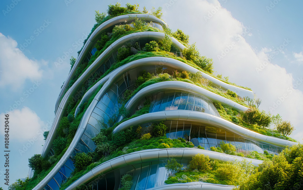 A modern eco-friendly building showcasing innovative sustainable ...