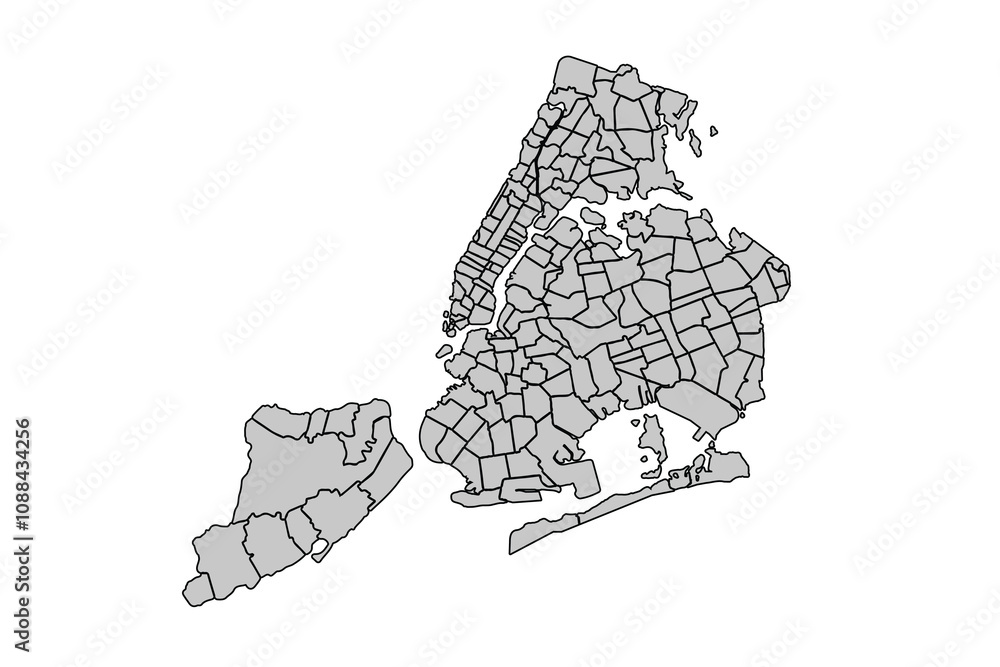 New York City Map Grayscale,isolated on white background for website ...