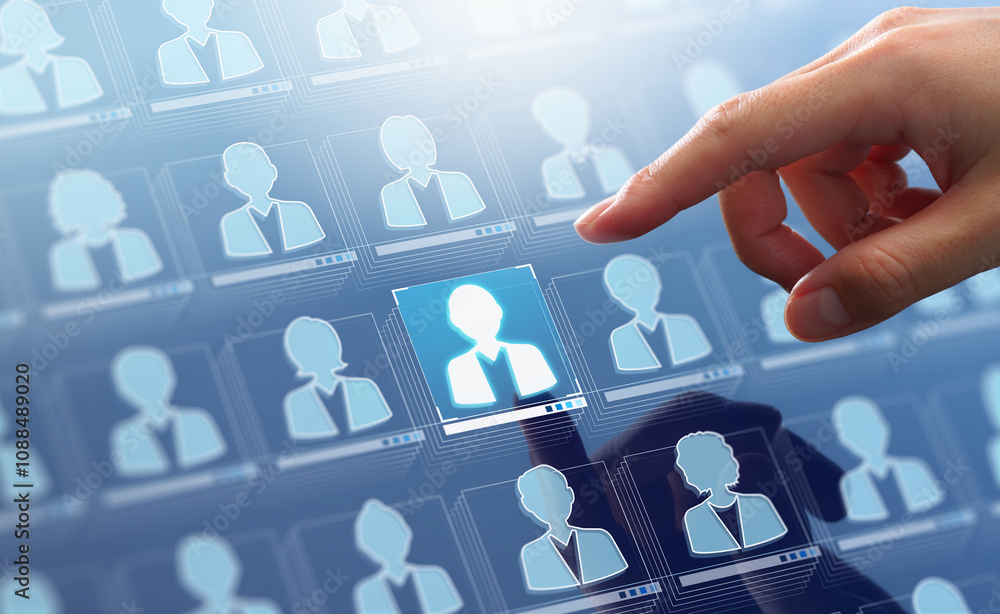 Customer relationship management CRM concept. Customer data and marketing database system ...