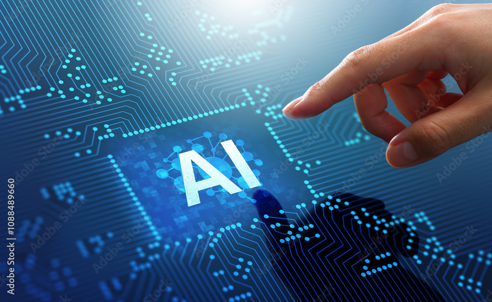 Artificial intelligence AI in semiconductor on electronic circuit board ...