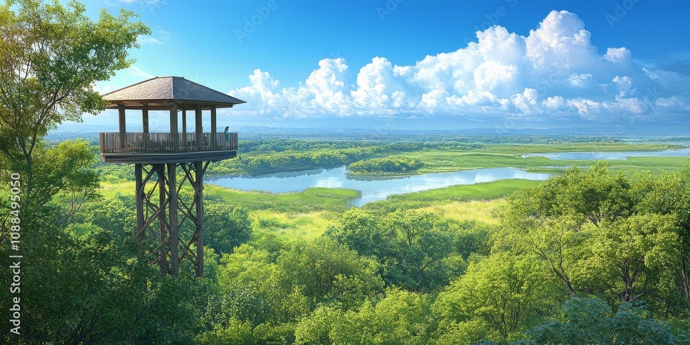 Scenic nature view captured from an observation tower, showcasing the ...