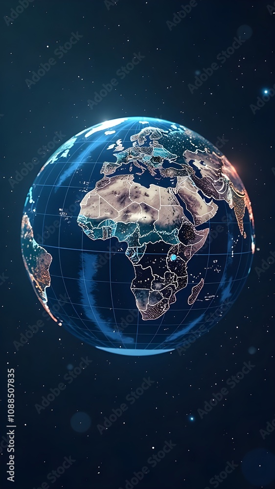 Global stats data concept with dark background and digital glowing ...