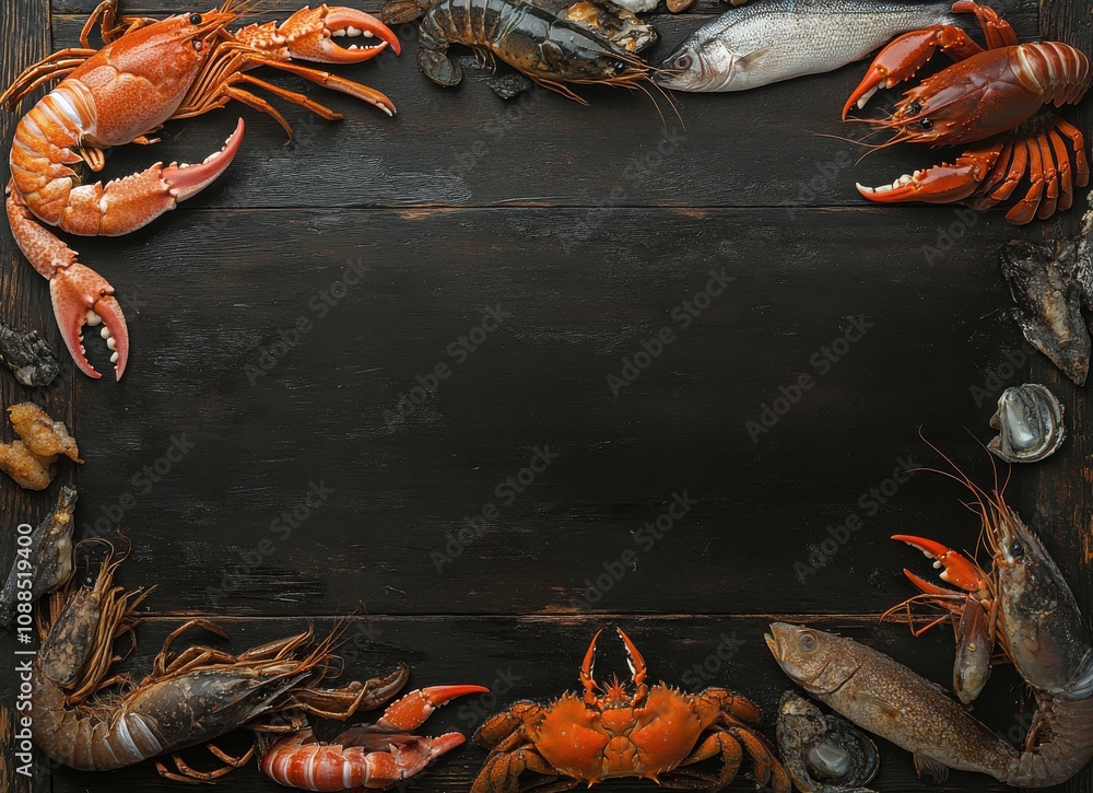 Fresh Seafood Border Arrangement with Lobsters, Crabs, and Various ...