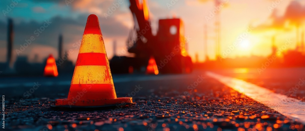 Safety cones placed strategically for hazard marking and warning in ...