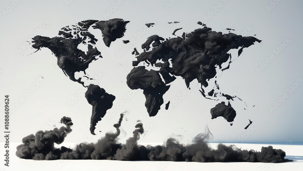 Dark smoke forming map of world symbolizes global carbon emissions from ...