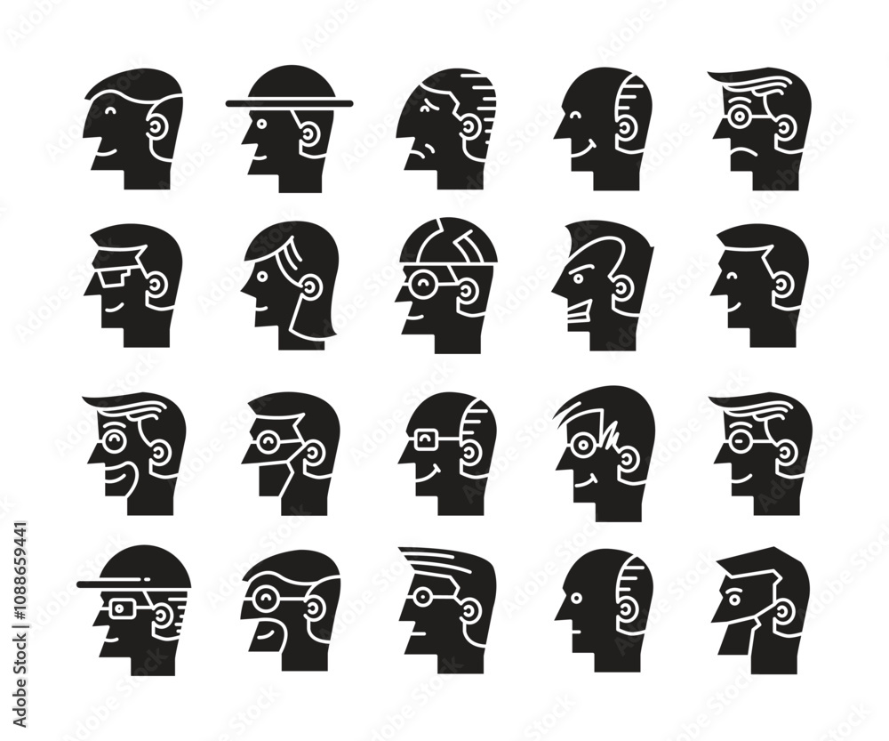 human face side view avatars set illustration Stock Vector | Adobe Stock