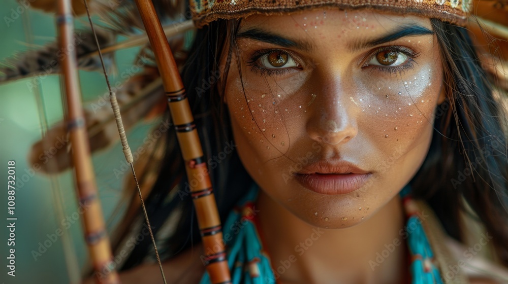Native American Heritage Month. image of strong indian woman with bow ...