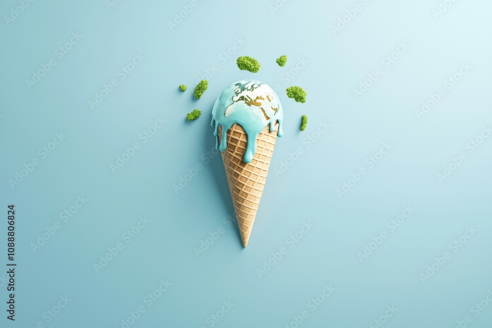 Melting earth ice cream cone global showcase digital art vibrant ...