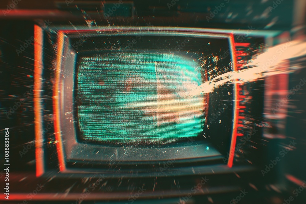 Retro 80s tv glitch effect with vhs static, pixel noise, and analog scanlines on transparent ...