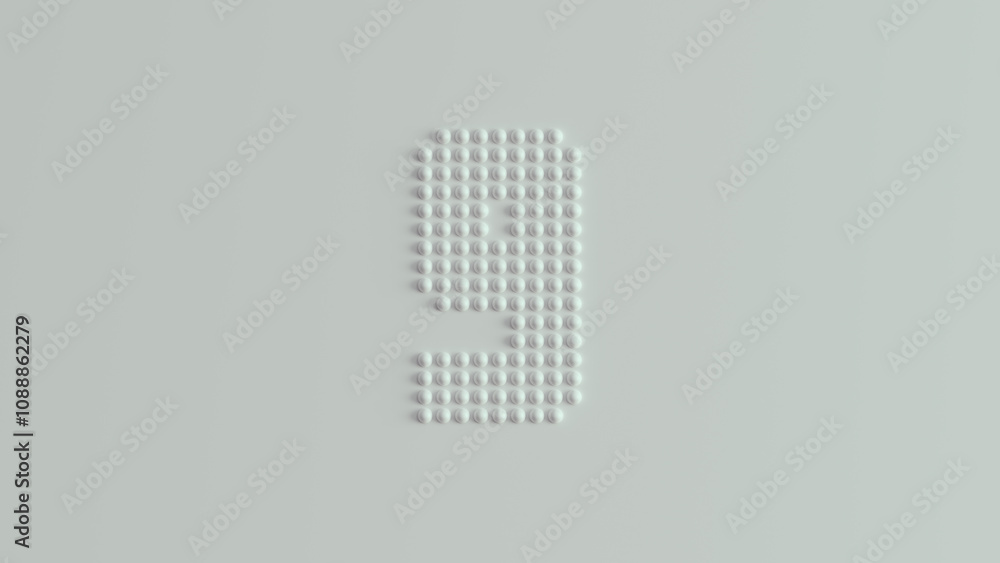 White braille number 9 nine style spheres raised embossed raised dots ...
