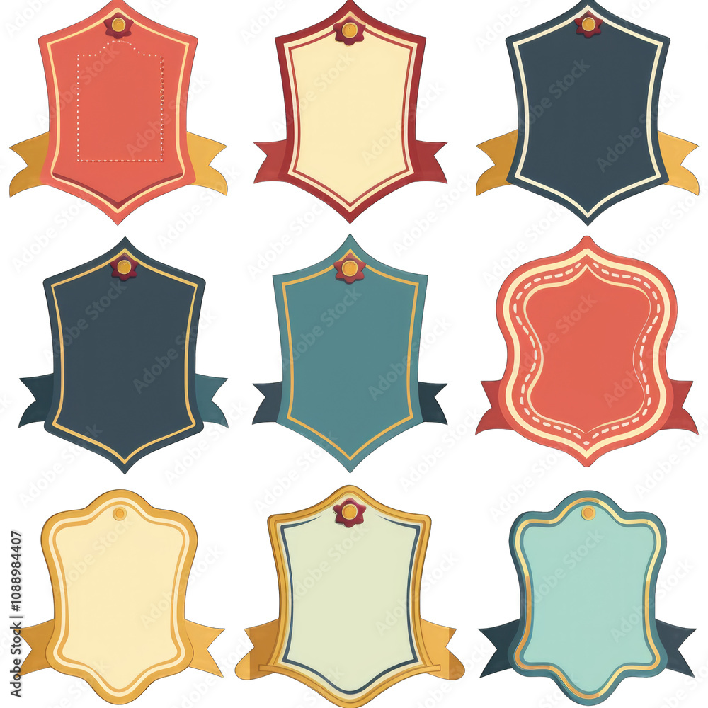 Decorative badge collection in various colors and shapes isolated on ...