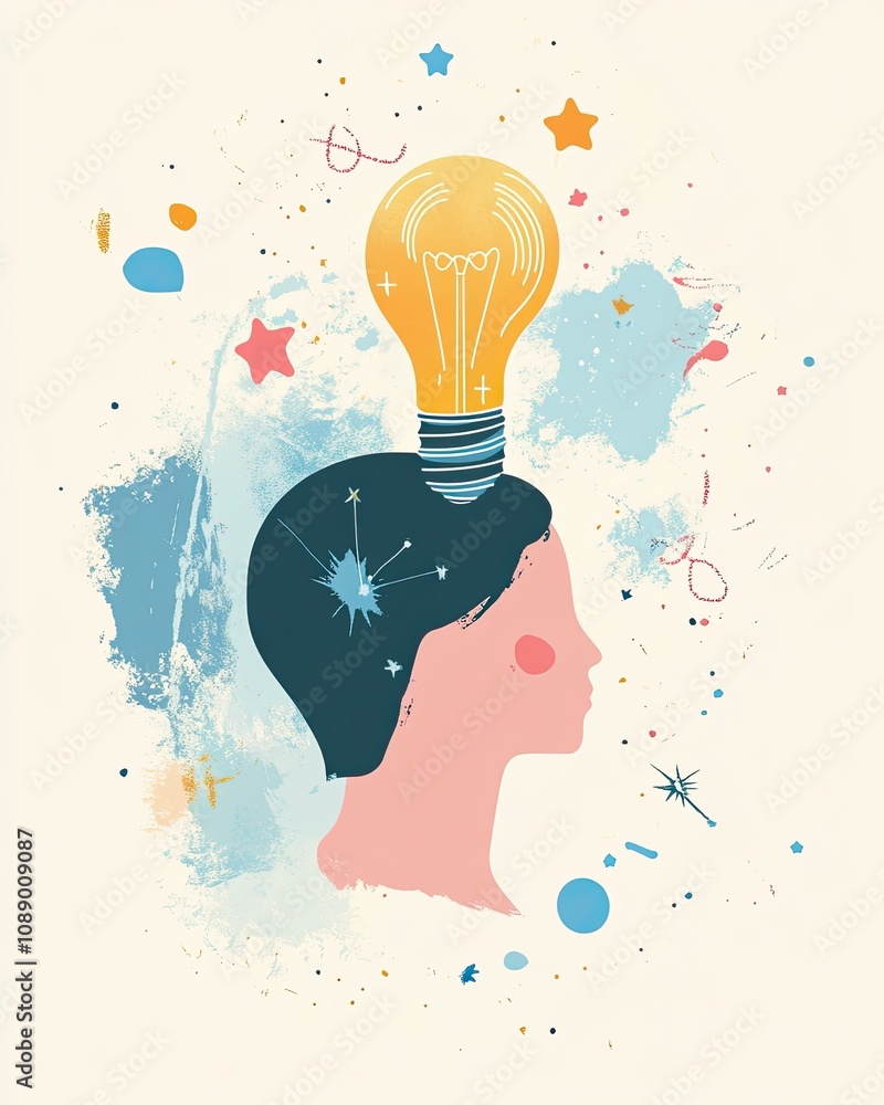 Bright Idea: A whimsical and colorful illustration of a person with a ...