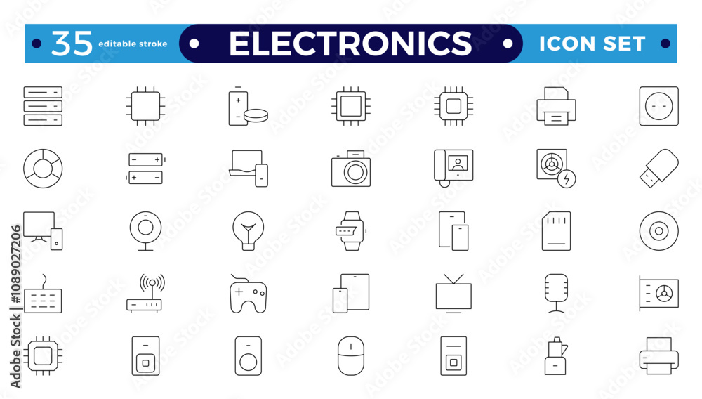 Electronics outline icons. Vector illustrations include icons ...