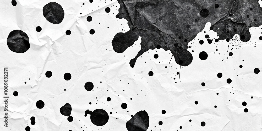 Crumpled paper background with scattered ink bleed marks and smudges ...