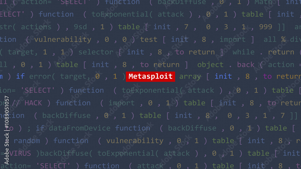Cyber attack metasploit text in foreground screen of code editor developer studio point of vue ...