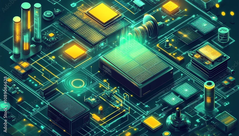 Detailed vector illustration of solar plant system, ongrid inverter ...
