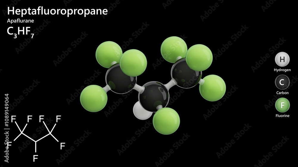 Heptafluoropropane. HFC-227. Greenhouse gas. Animated 3D model of a ...