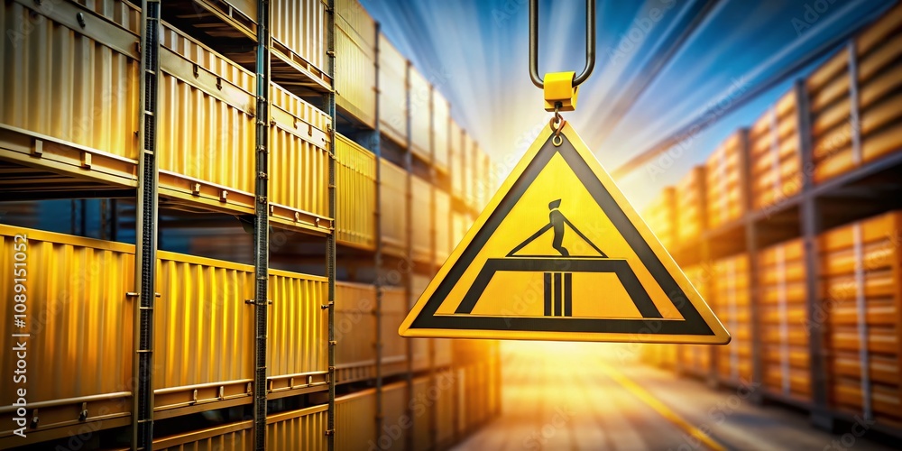 Caution Crane Sign: Warning of Suspended Loads with Yellow Triangle ...