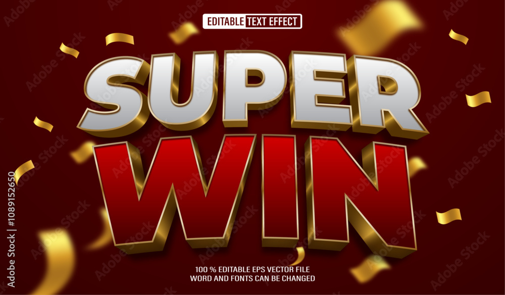 Editable 3d text style effect - Super Win Casino Golden text effect Template Stock Vector ...