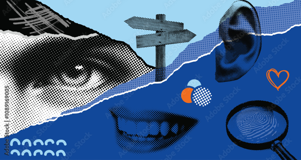 Collage vector halftone illustration: investigating the G factor, a ...