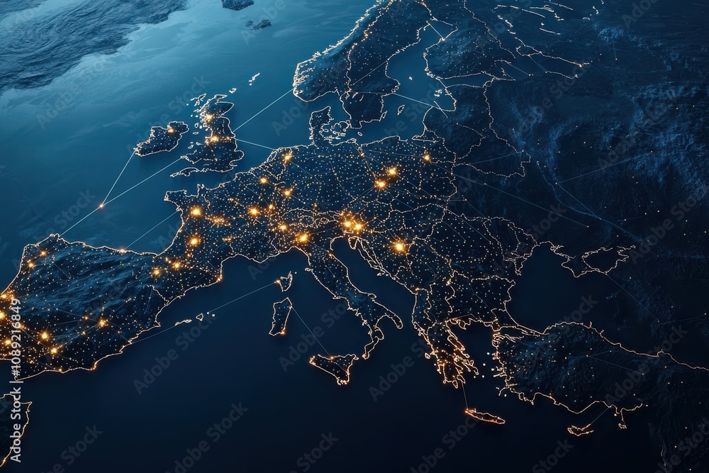 Global shipping overview satellite imagery of interconnected ports in ...