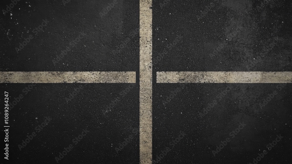 Paved parking area with worn asphalt surface featuring distinct faded ...