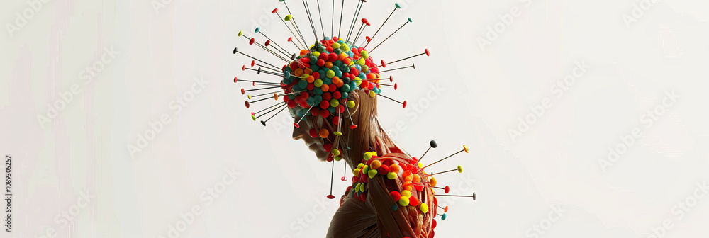 Human Pincushion: An acrobat with pins protruding from their body in a ...