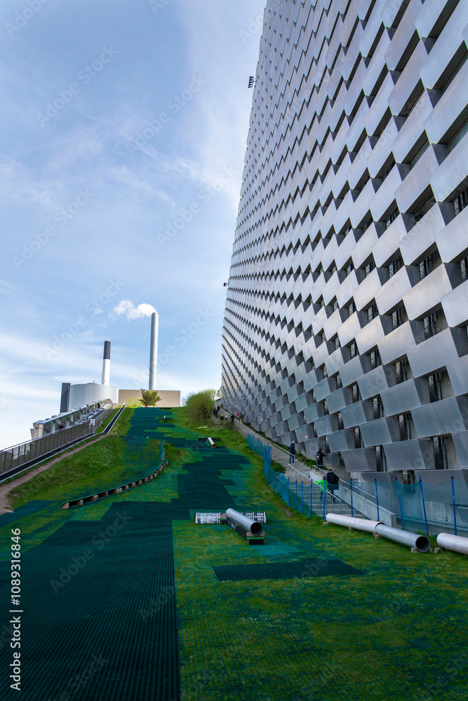 People in public space on the roof of Amager Bakke known as Amager ...