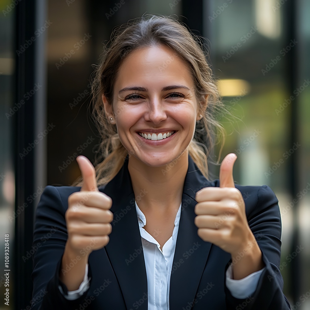 happy german female CEO in her thirties dressed in formal attire ...