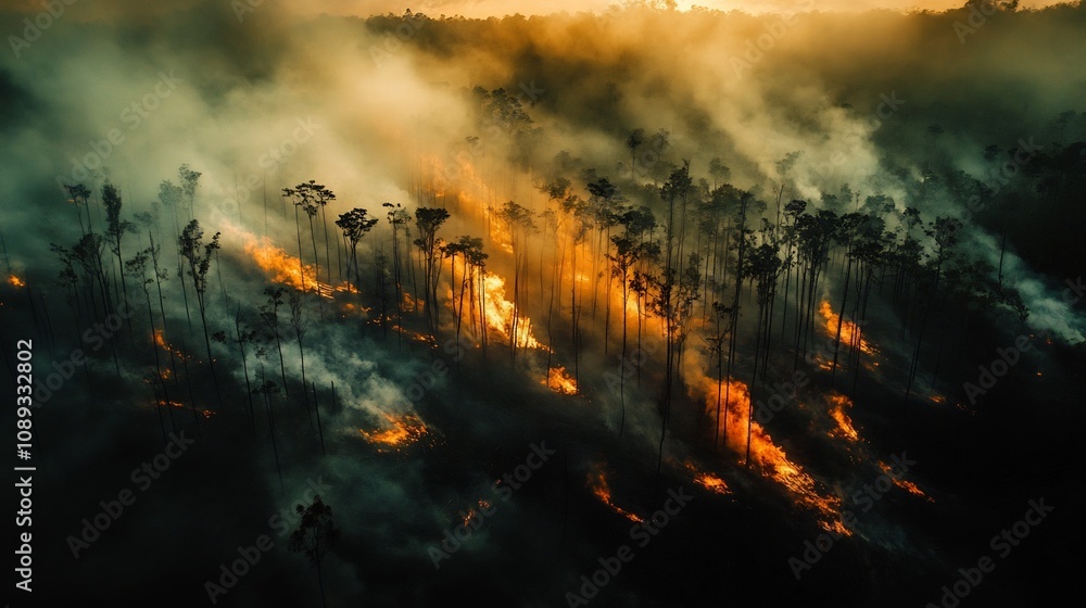 Aerial documentary photograph showcasing the devastating effects of ...