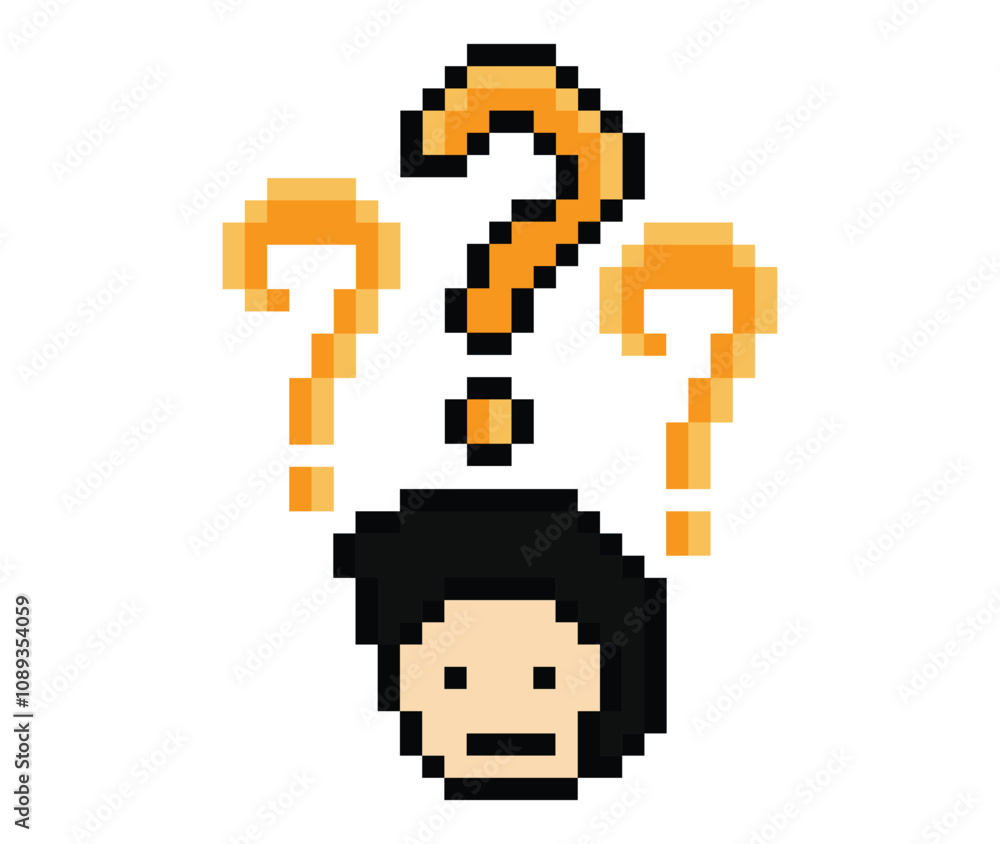 Cute pixel cartoon character man with question mark decoration 8 bit ...