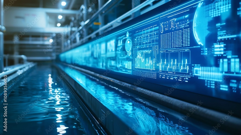 Glowing Digital Dashboard Monitoring Real Time Water Purification ...