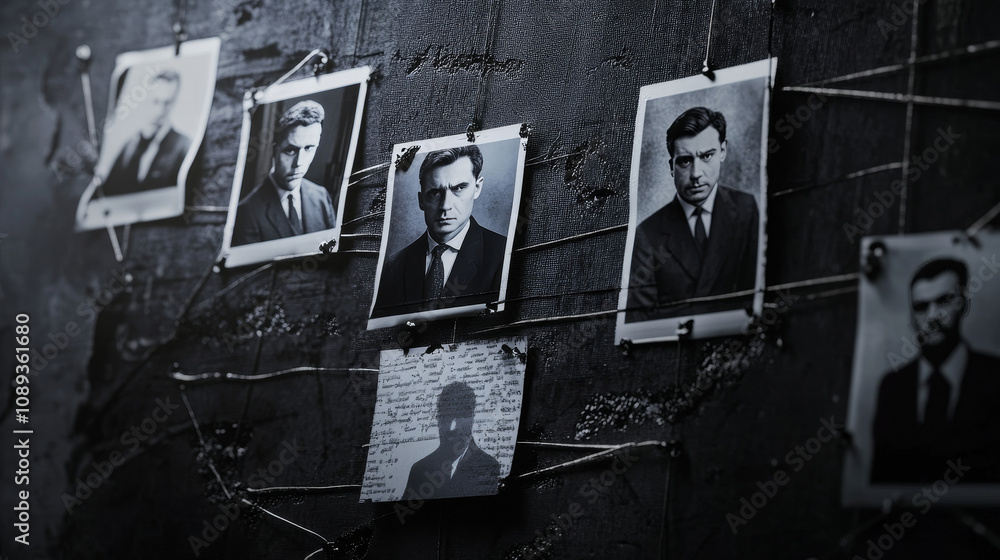 "Crime Scene Clues: Investigation Board with Connected Photos on Elite ...