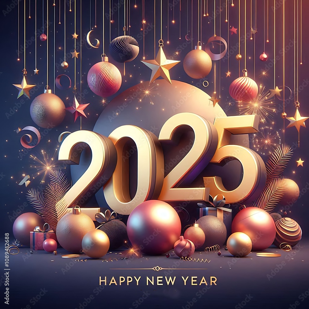2025 new year with 3D hanging number, Happy New Year 2025 celebration ...