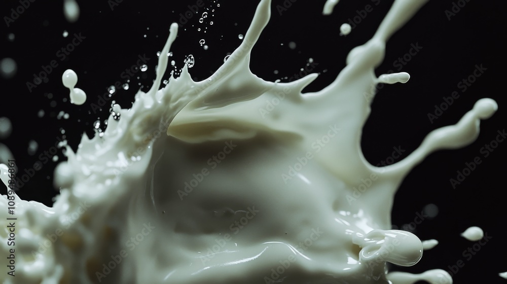 Dynamic milk splash action kitchen setting high-resolution content dark ...