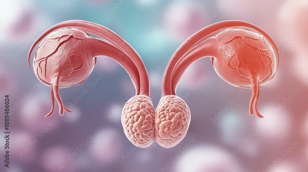 Detailed Illustration of Human Ovaries and Follicles, Depicting ...