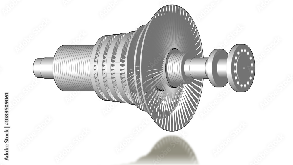 Steam turbine turbomachinery illustration showing a single-flow ...