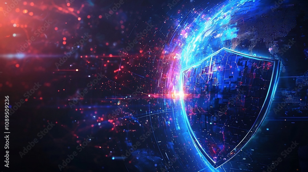 Glowing Cyber Shield Safeguarding Global Cybersecurity Solutions for ...