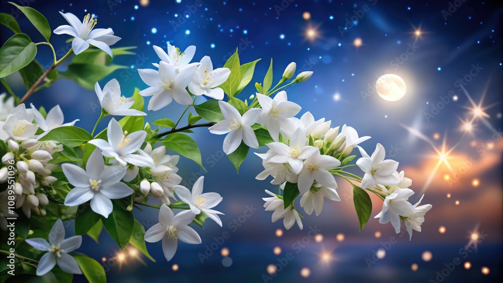 Clusters of Delicate Jasmine Flowers Against a Starry Night Sky ...