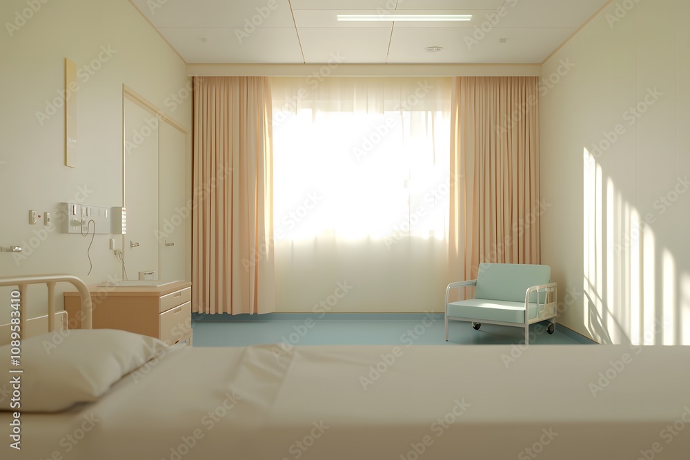 Modern hospital room featuring clean, minimalist design with a ...