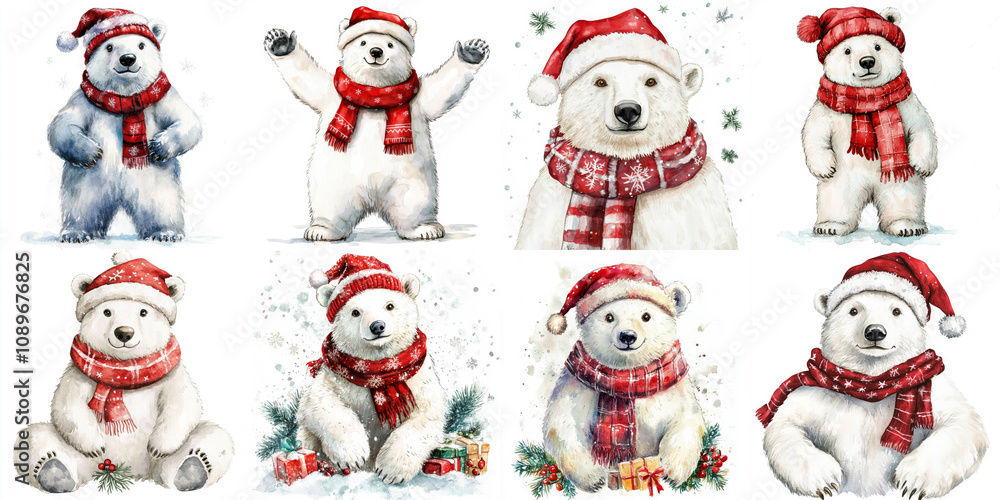 Adorable Polar Bears in Winter Wonderland - Eight charming polar bears ...