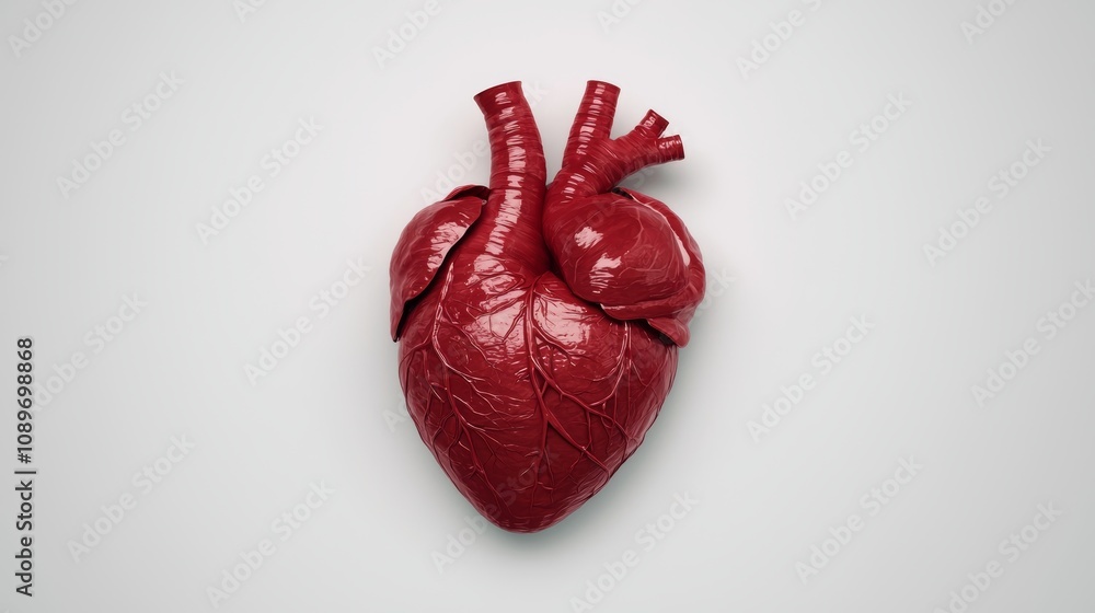 Detailed 3D rendering of a human heart, anatomical accuracy, red color ...