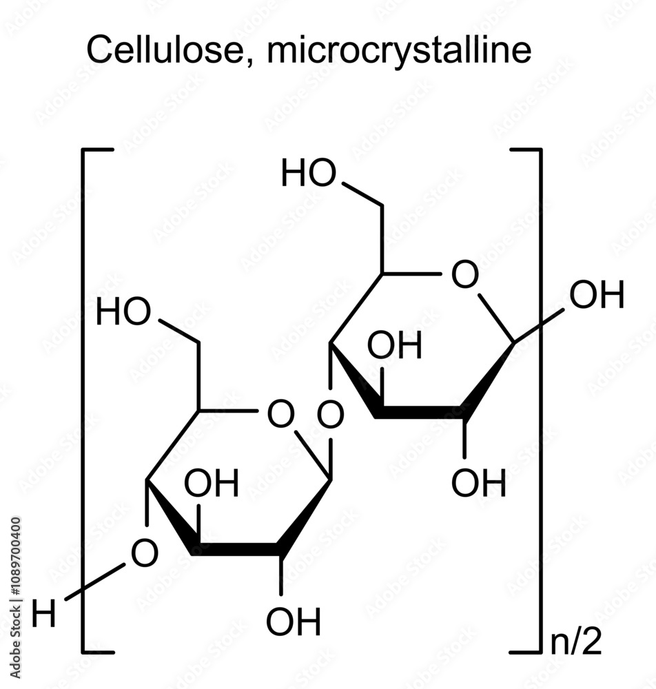 Chemical structure of cellulose, microcrystalline, drug substance Stock ...