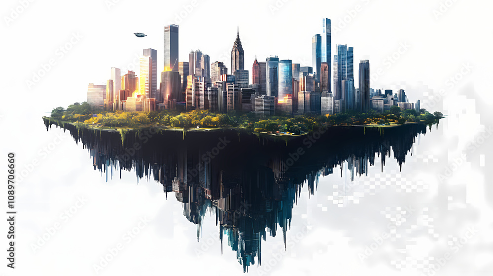 Floating cityscapes isolated on transparent background perfect for ...
