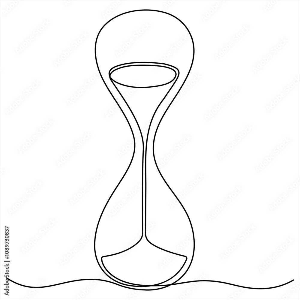 Continuous single line drawing of hourglass with flow sand Retro timer ...