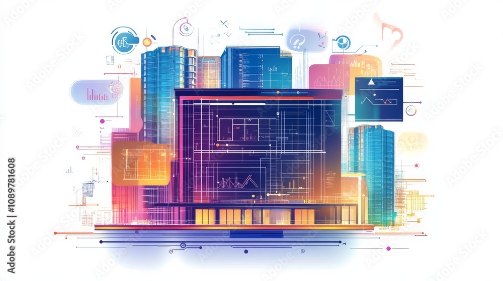 A website icon showing a building's design process using BIM (Building ...